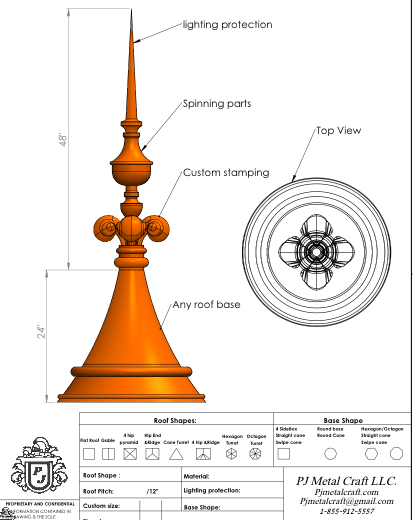Custom Roof Finials | PJ Metal Craft | Architectural Sheet Metal Products
